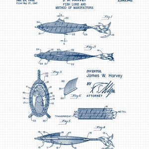 Vintage Fishing Lures Patent Prints, 6 Unframed Photos, Wall Art Decor ...