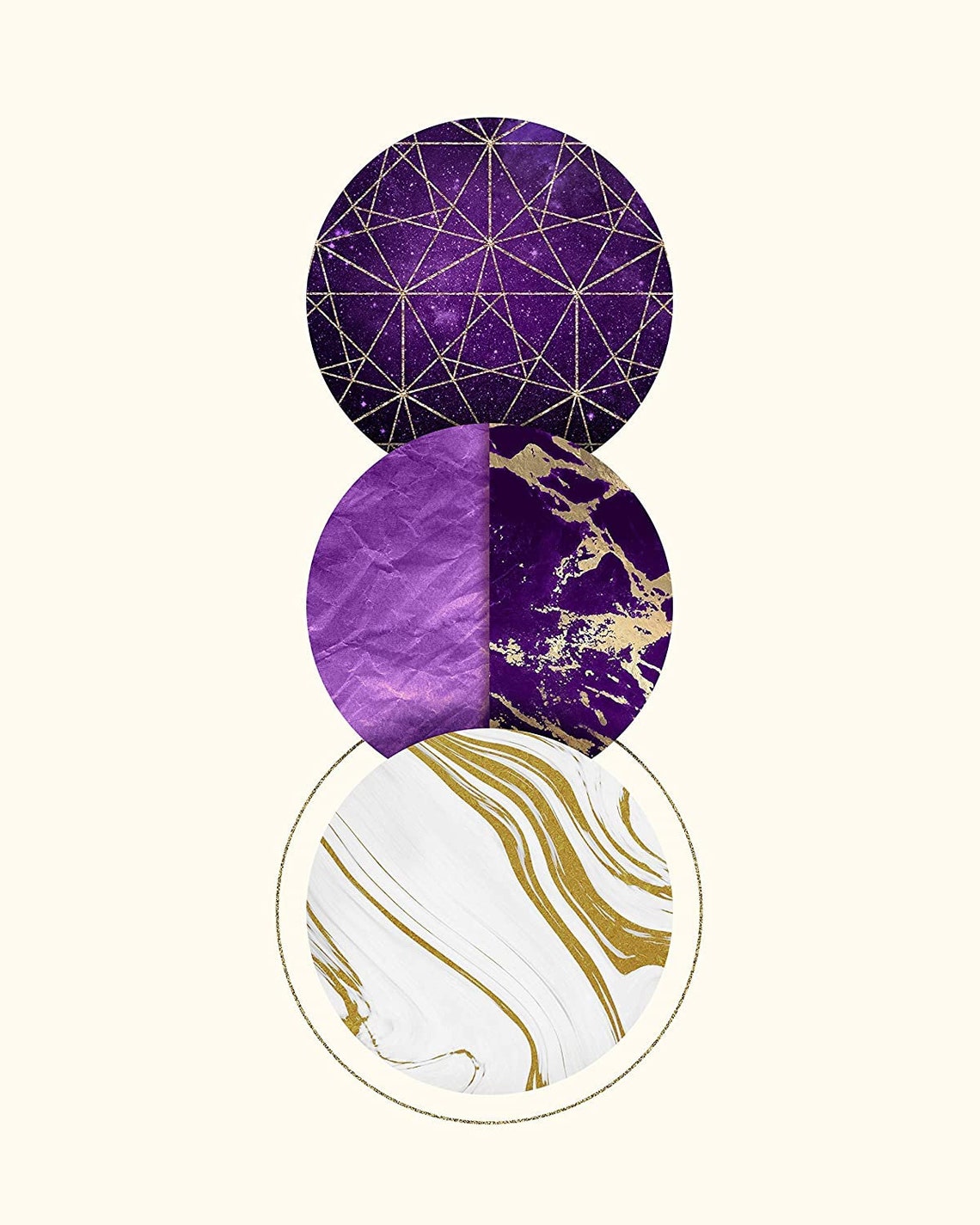 Purple Gold Geometric Wall Art 4 Abstract Art Print Modern - Etsy