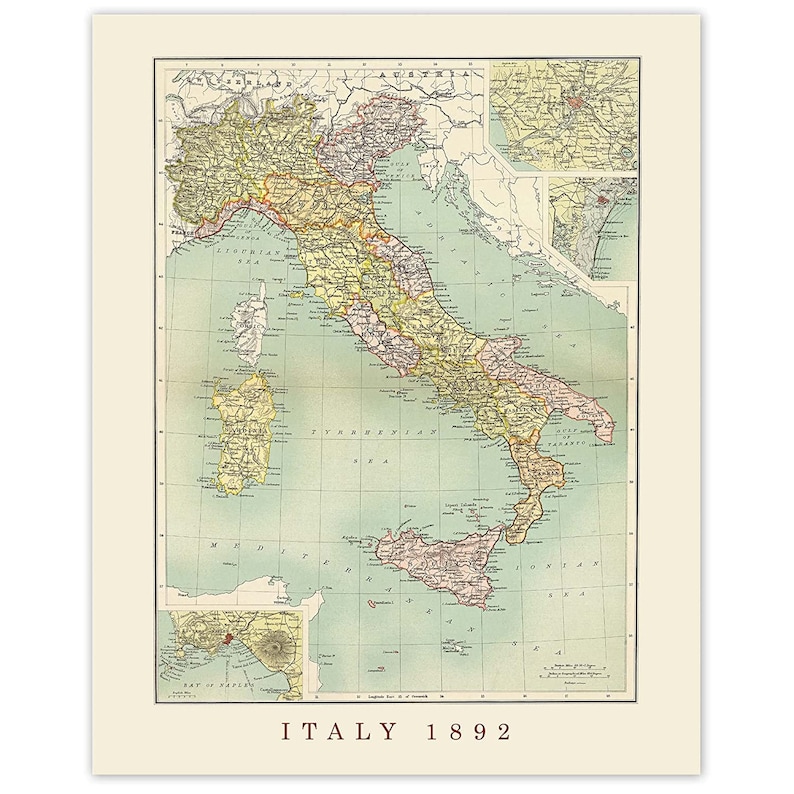 Vintage Italy 1892 Replica Map Prints 1 Unframed Photos Wall - Etsy