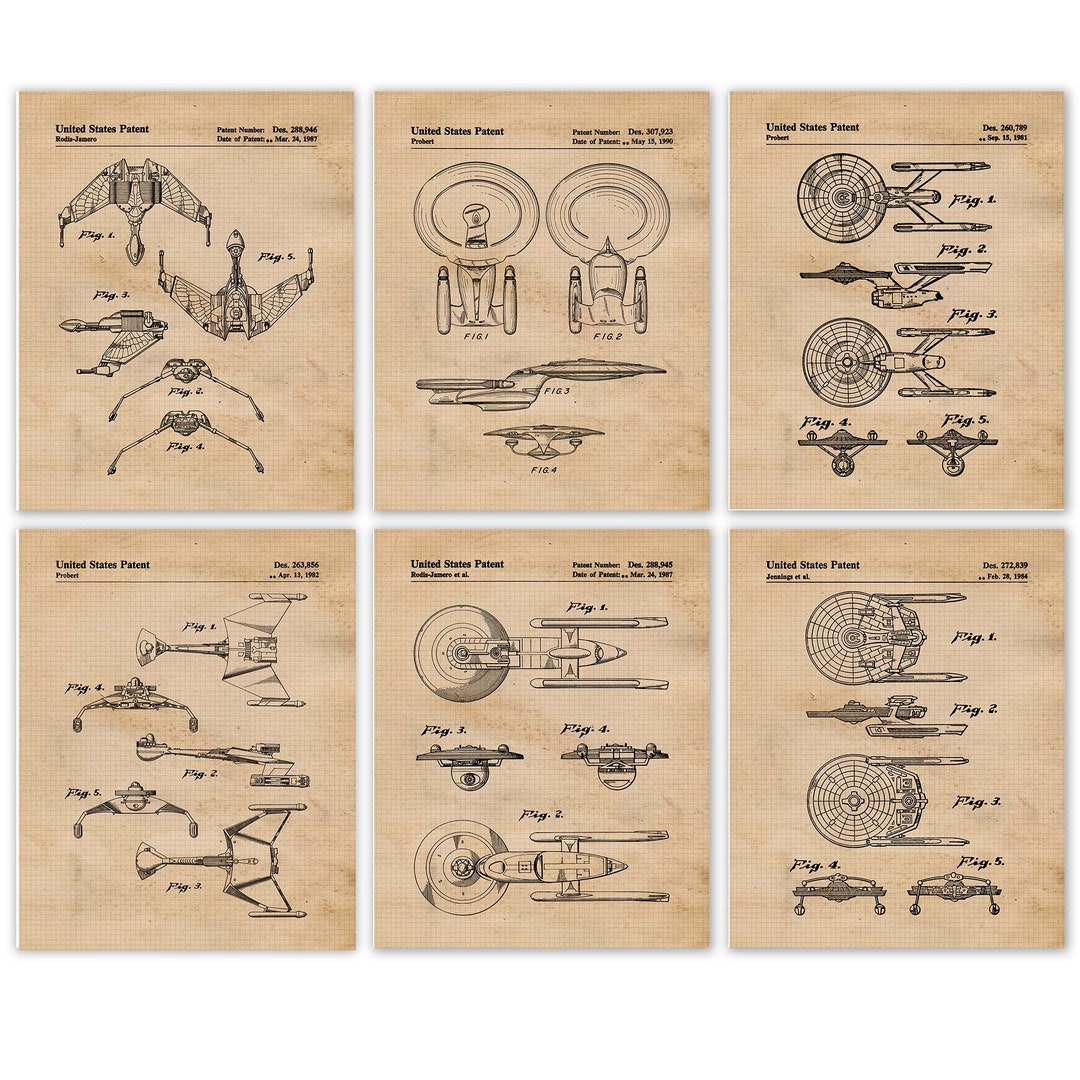 Classic Starship Patent Prints, 6 Unframed Photos, Wall Art Decor for ...