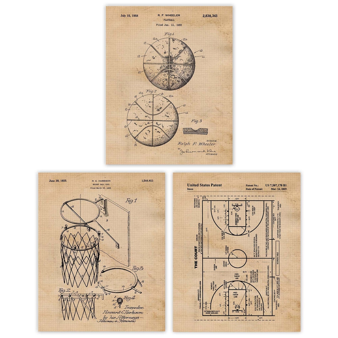 Vintage B-ball Hoops Prints, 3 Unframed Photos, Wall Art Decor Gifts ...