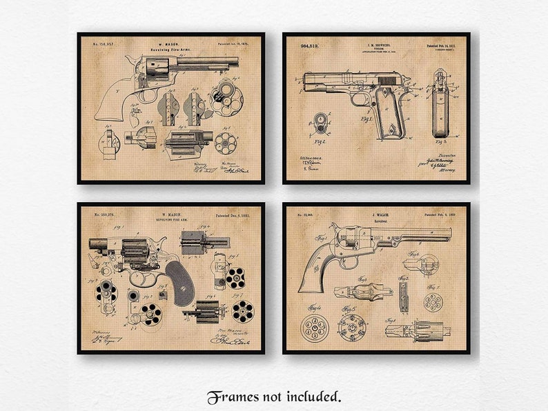 Vintage Colt & Peacemaker Gun Patent Poster Prints Set of 4 | Etsy