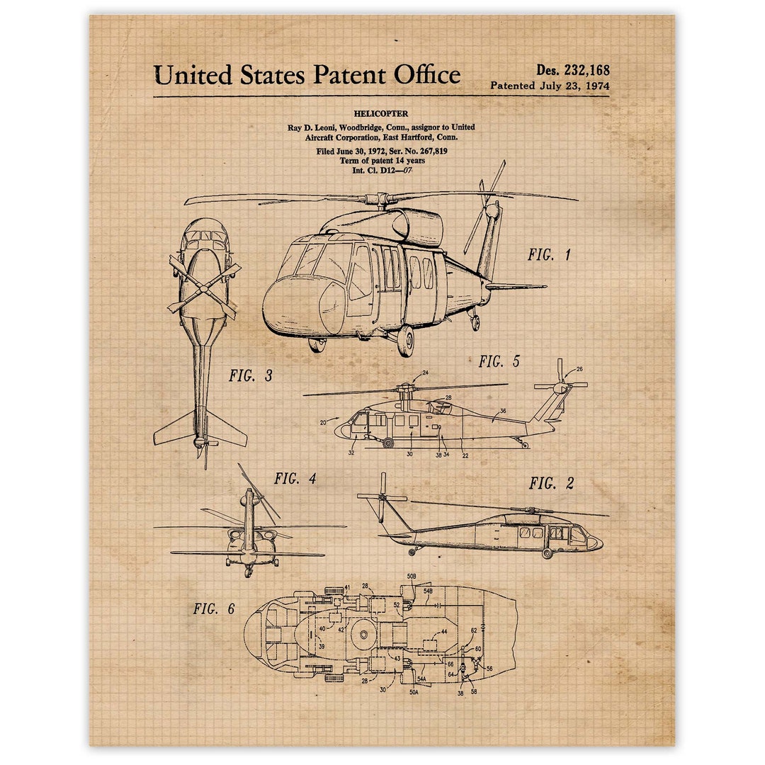 Military Blackhawk Helicopter Patent Prints, 1 Unframed Photos, Wall ...