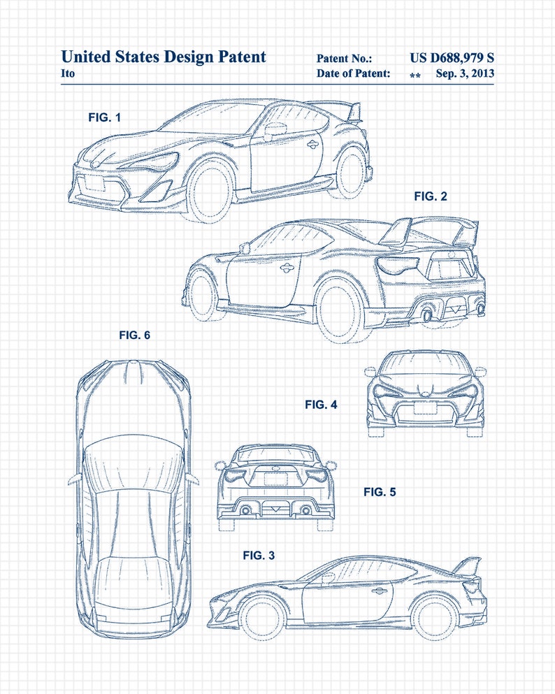 Classic Subie Auto Patent Prints, 6 Unframed Photos, Wall Art Decor for ...