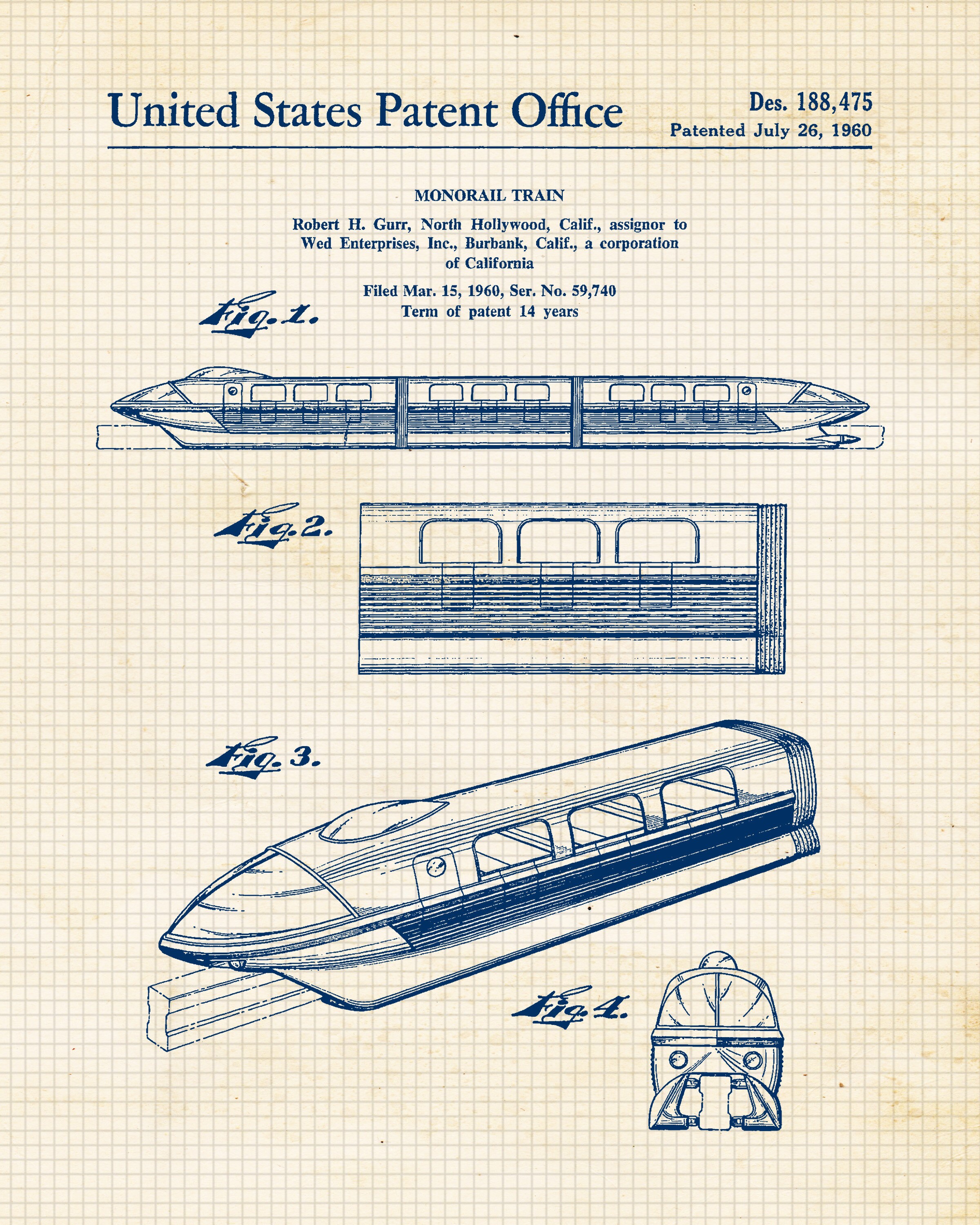 Classic Monorail Train Patent Print, 1 Unframed Photo, Wall Art Decor ...