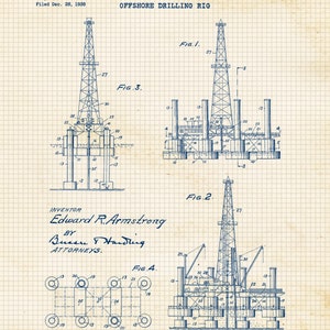 Vintage Offshore Oil Drilling Rig Patent Prints, 1 Unframed Photos ...