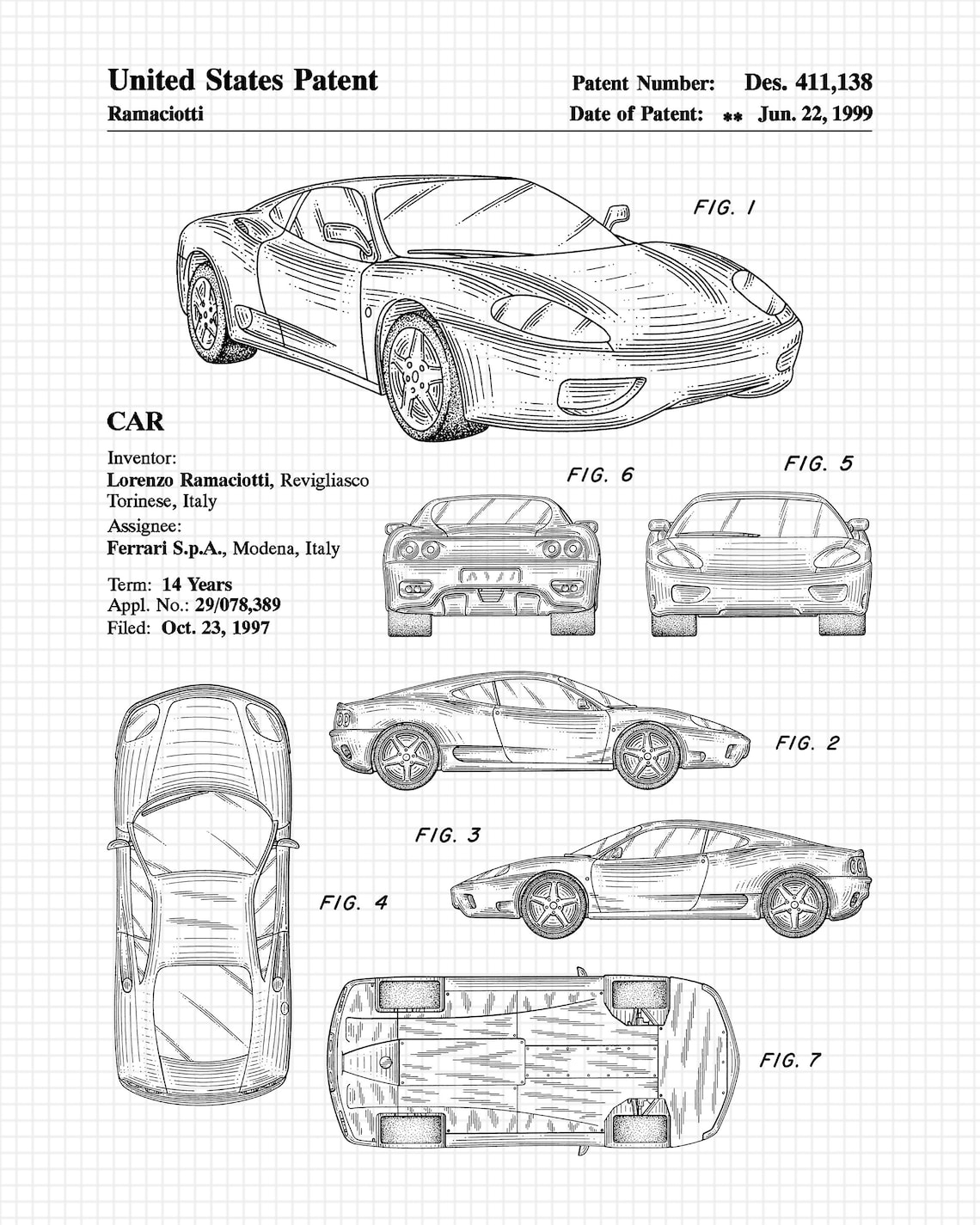Ferrari 360 Modena Patent Poster Prints 1 Unframed Photo | Etsy
