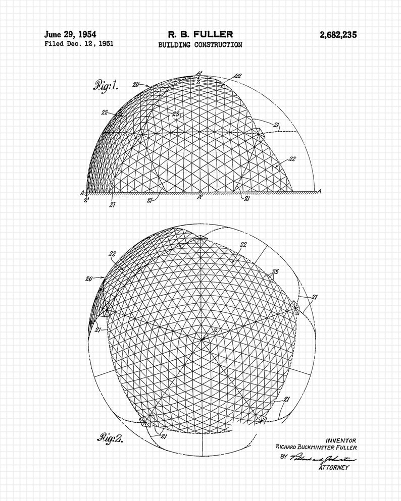 Geodesic Dome Spaceship Earth Patent Prints, 4 Unframed Photos, Wall ...