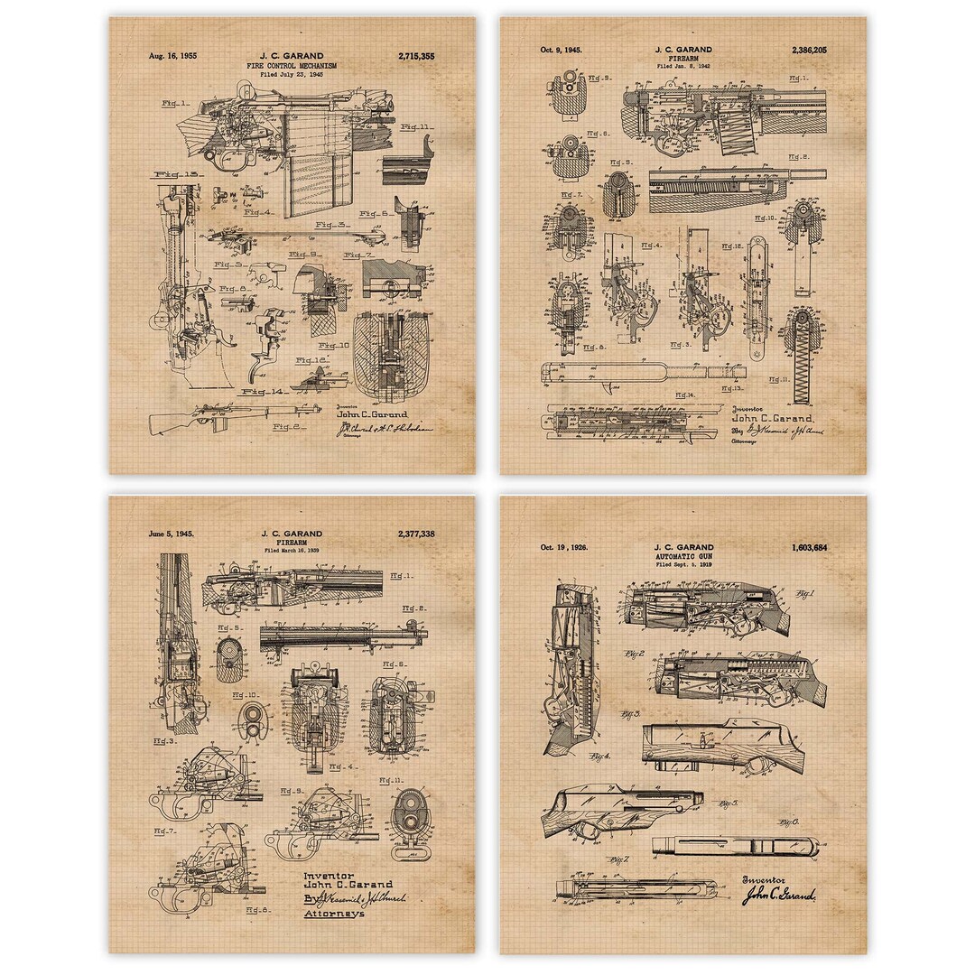 Vintage Garand Rifles Patent Prints 4 Unframed Photos Wall - Etsy