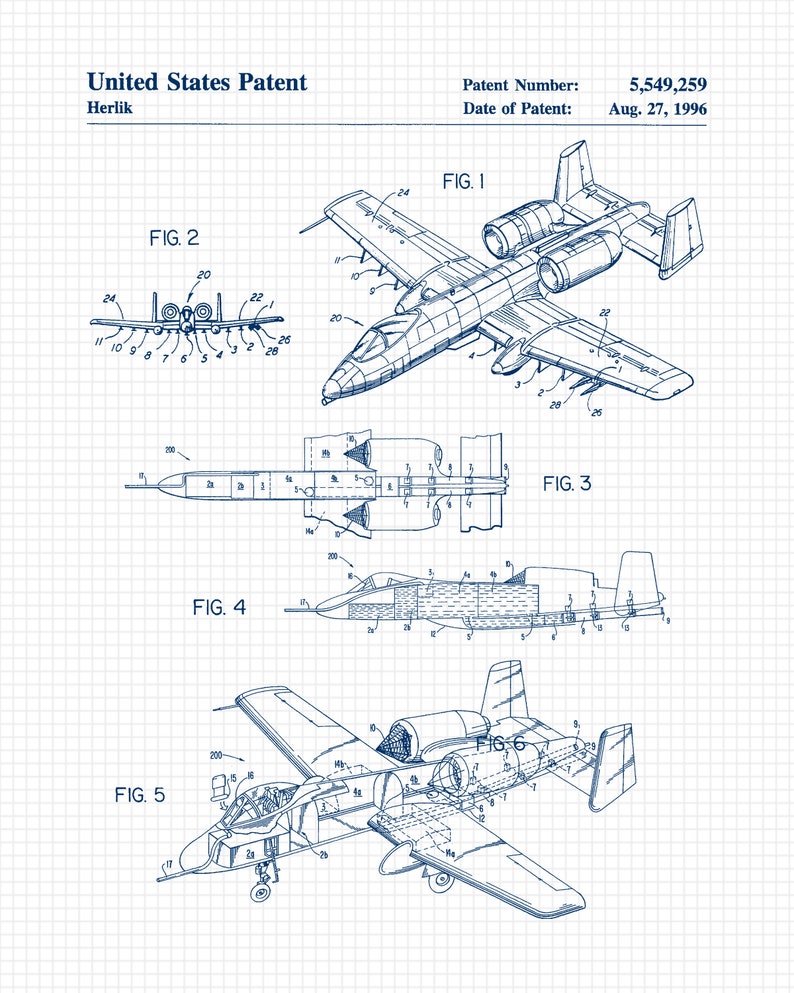 Classic A10 Warthog Thunderbolt Tank Destroyer Aircraft Patent Prints ...