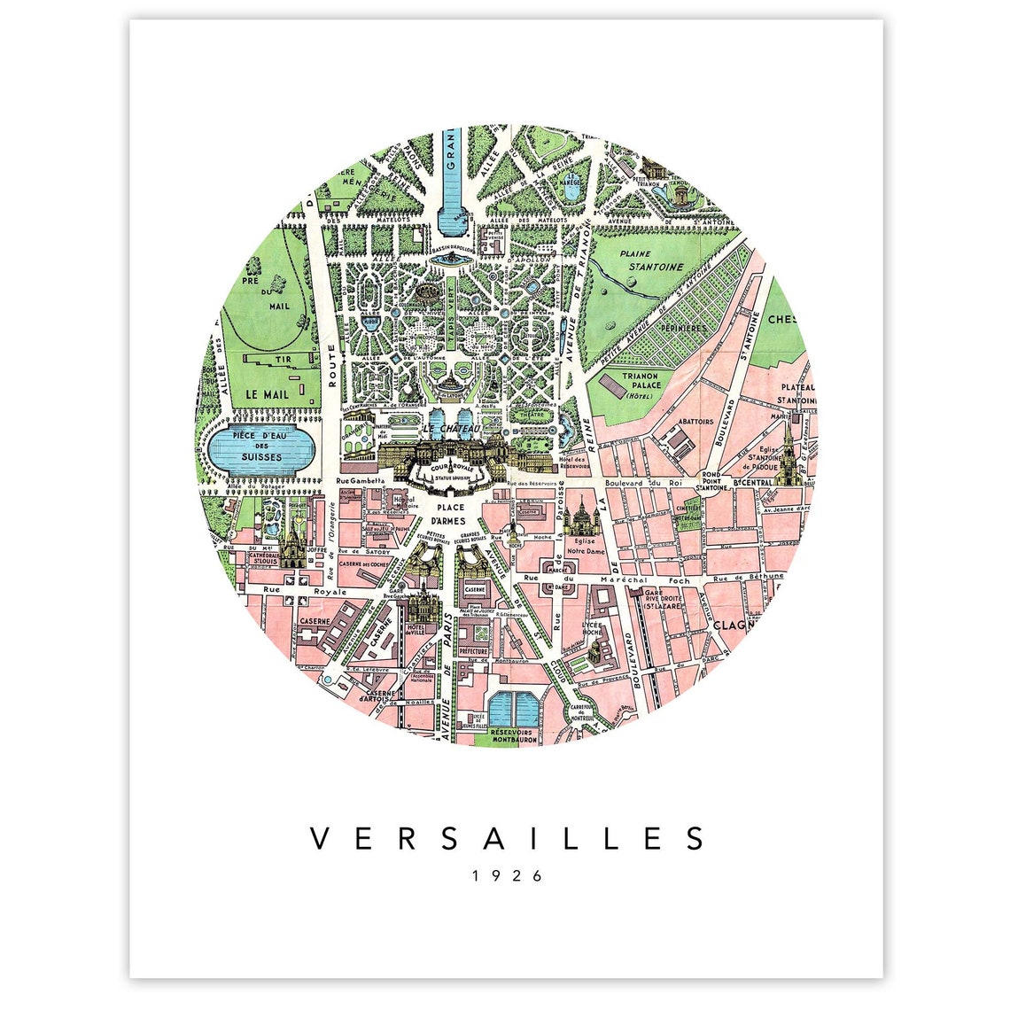 Vintage 1926 Versailles Replica Map Prints, 1 Unframed Photos, Wall Art ...