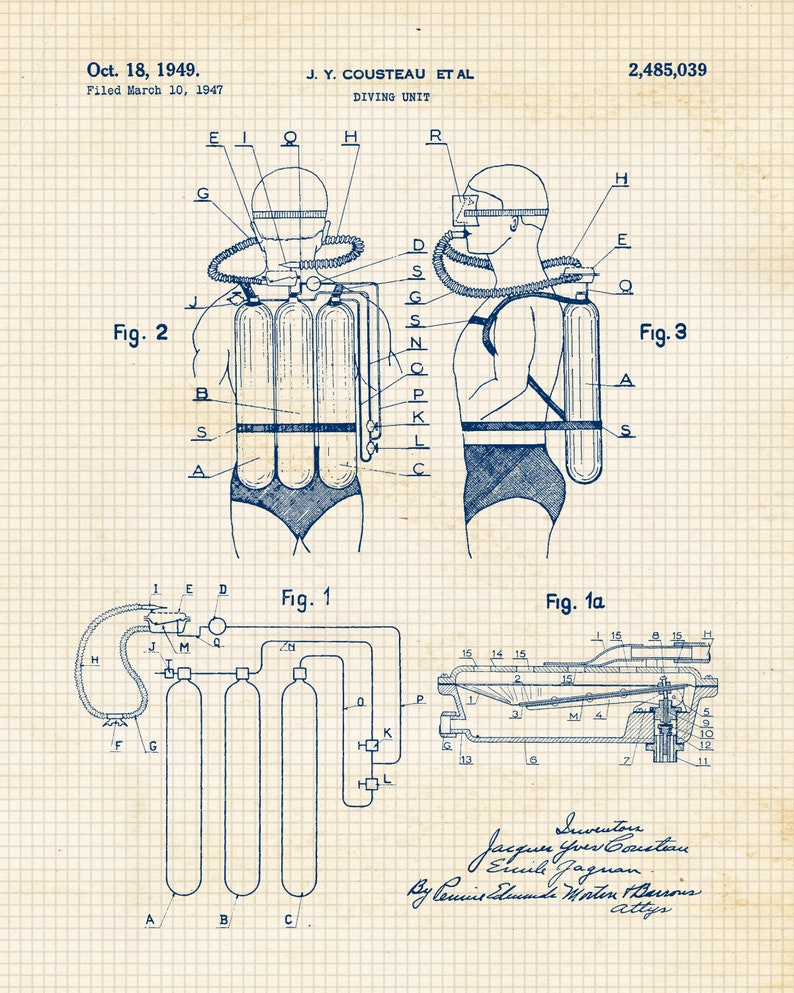 Vintage Scuba Diving Patent Prints 4 Unframed Photos Wall - Etsy
