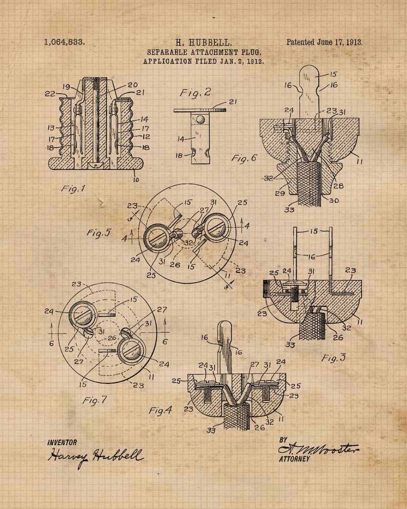 Electric Plug Lightbulb Patent Prints, 6 Unframed Photos, Wall Art ...