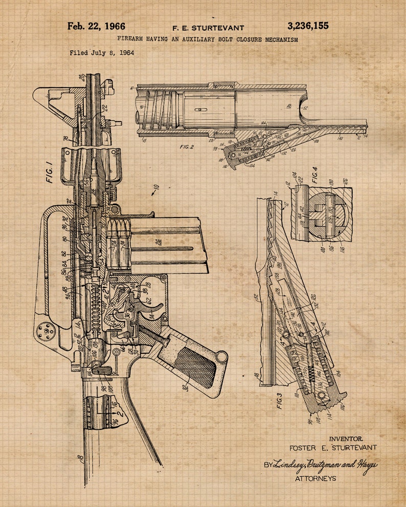 Vintage M16 Auto Rifle Patent Prints, 1 Unframed Photos, Wall Art Decor ...