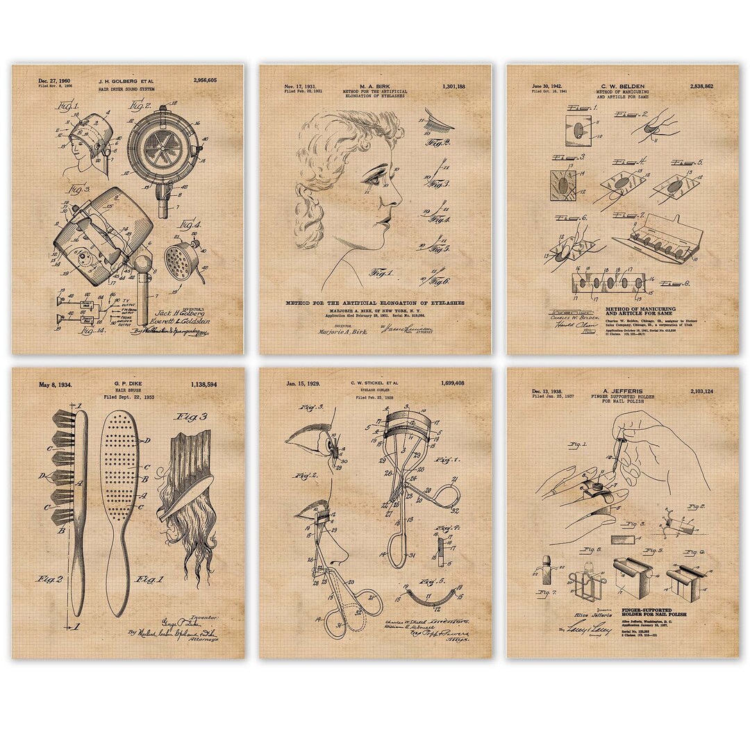 Vintage Hair Beauty Salon Patent Prints, 6 Unframed Photos, Wall Art ...