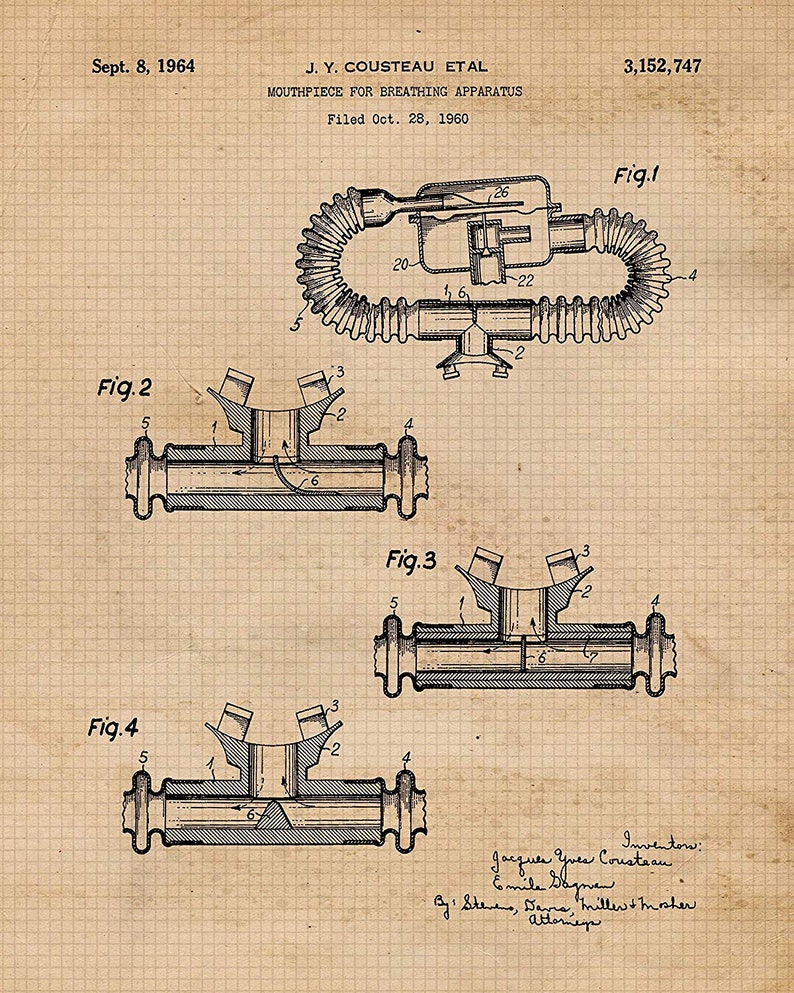 Vintage Scuba Diving Patent Prints 4 Unframed Photos Wall | Etsy