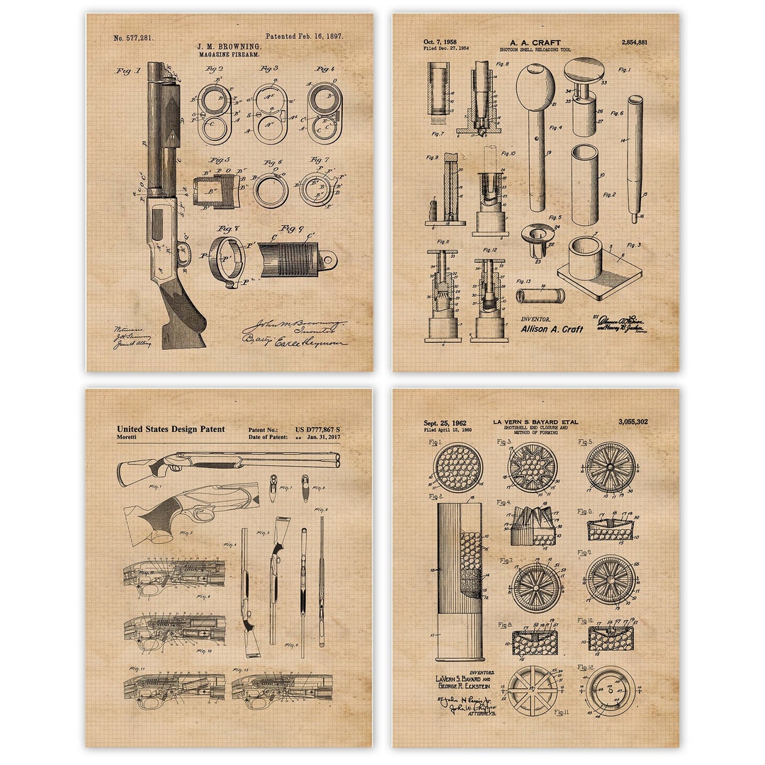 Vintage Rifle Cartridge Patent Prints, 4 Unframed Photos, Wall Art ...