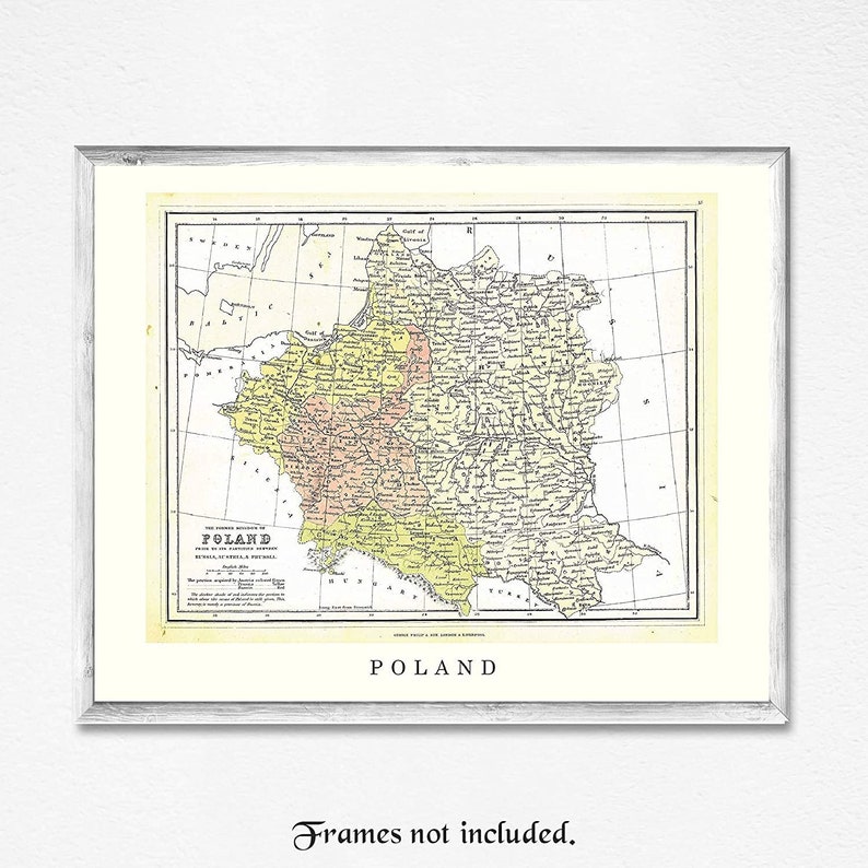 Vintage Poland Map Replica Prints, 1 Unframed Photos, Wall Art Decor ...