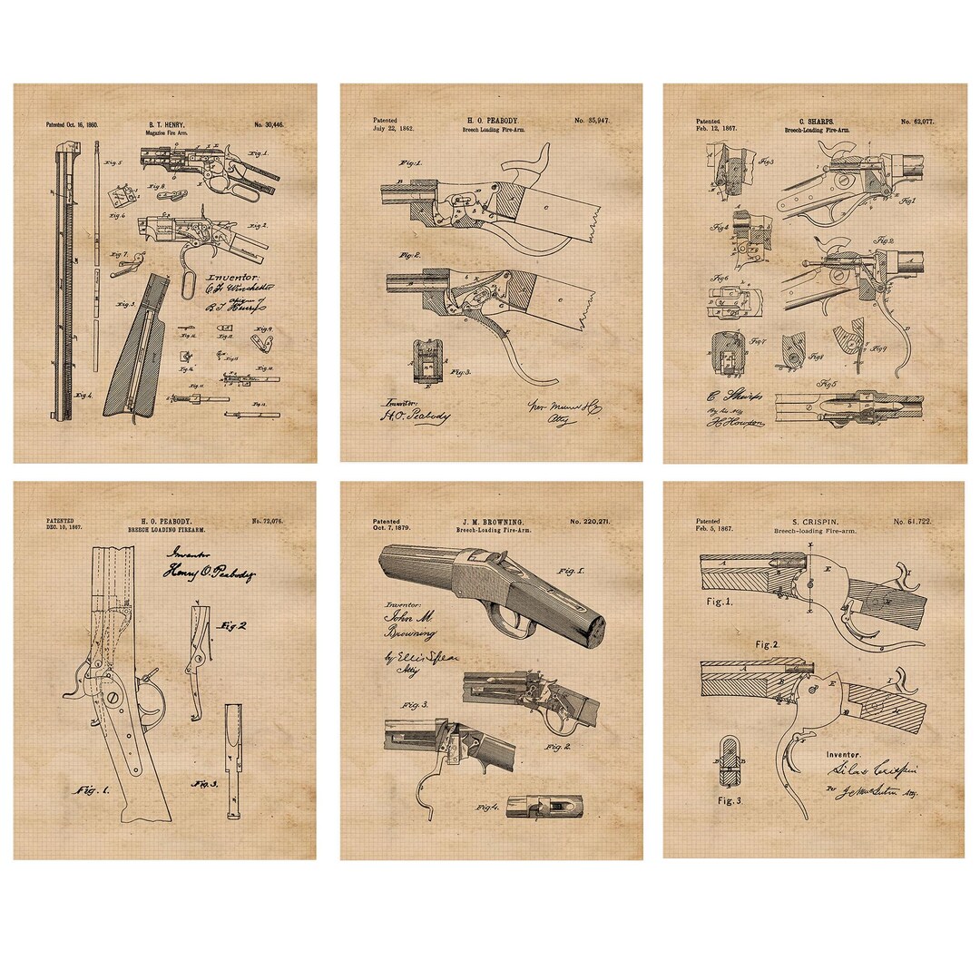 Vintage Civil War Era Rifles Patent Prints, 6 Unframed Photos, Wall Art ...