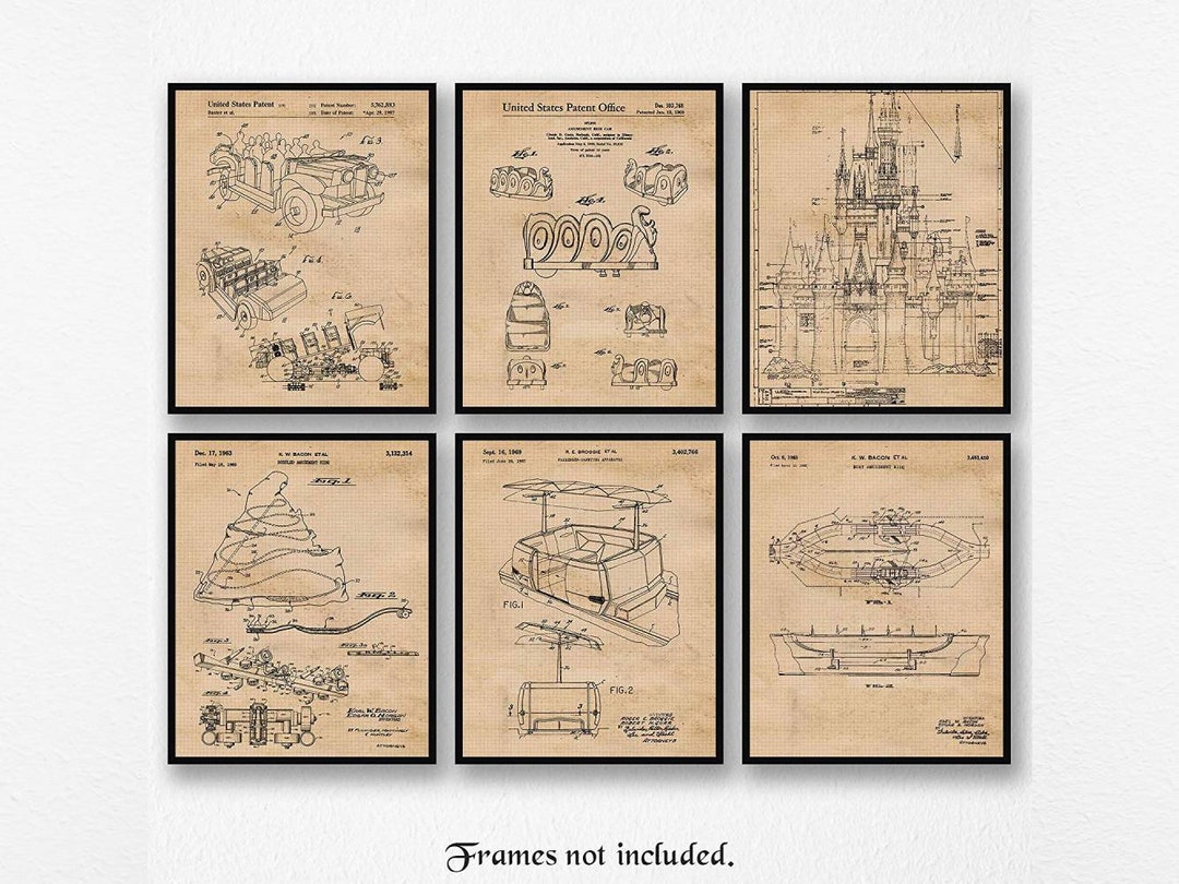 Vintage Theme Park Rides Patent Prints, 6 Unframed Photos, Wall Art ...