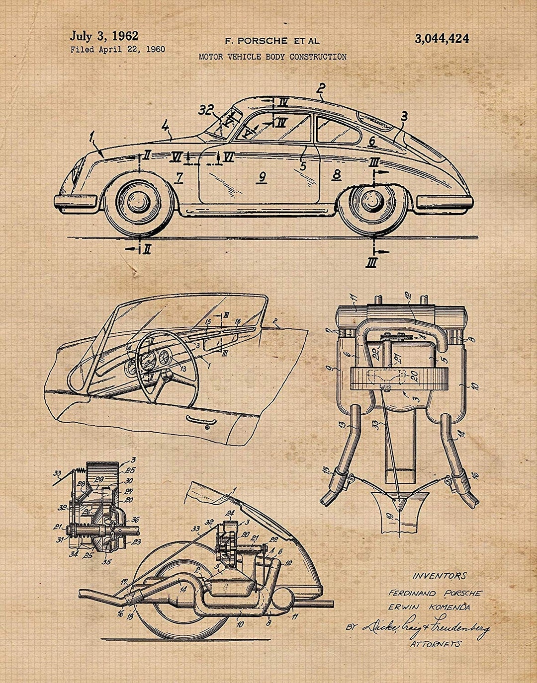 Classic 356 Automobile Patent Prints, 1 Unframed Photos, Wall Art Decor ...