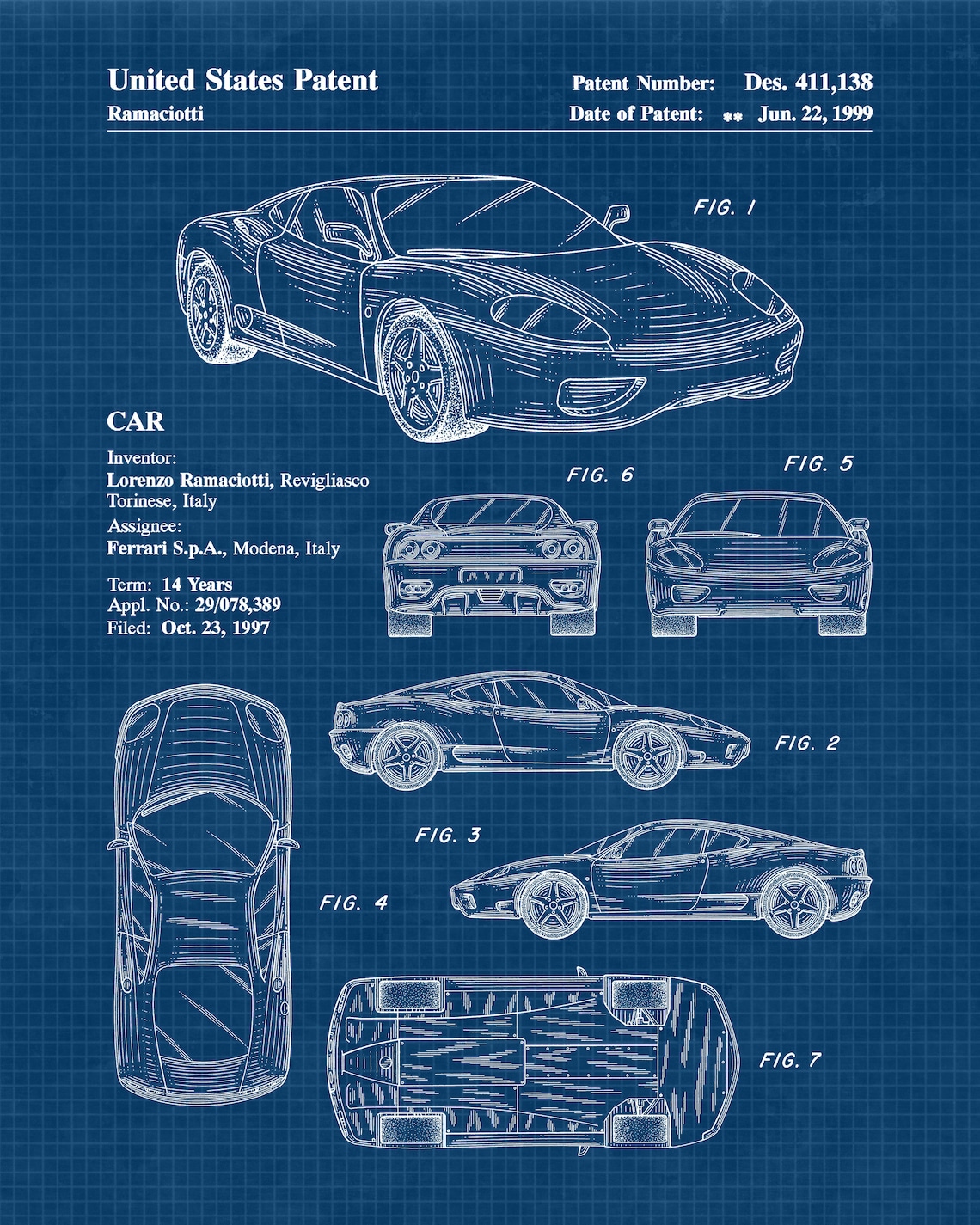Ferrari 360 Modena Patent Poster Prints 1 Unframed Photo | Etsy