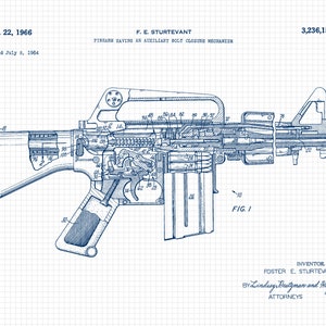 Classic AR15 Rifle Gun Patent Prints, 1 Unframed Photo, Wall Art Decor ...