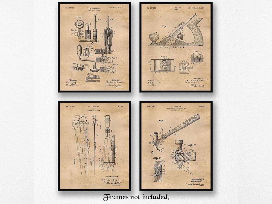 Vintage Woodworking Tools Patent Prints, 4 Unframed Photos, Wall Art ...