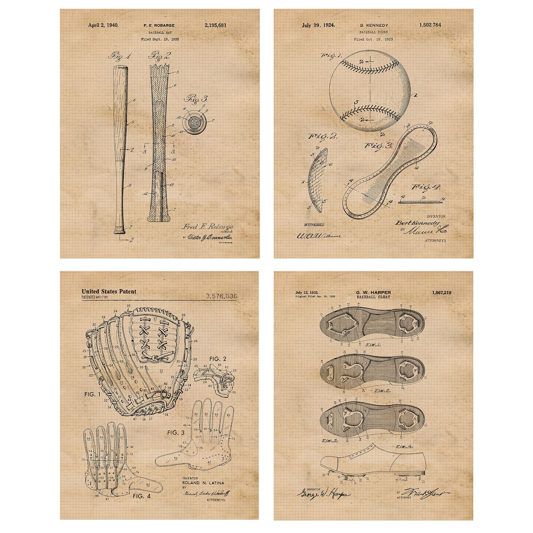 Classic Baseball Patent Print, 4 Unframed Photos, Wall Art Decor Gift ...