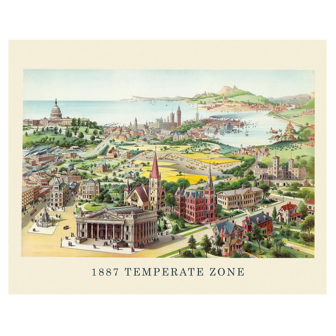 Vintage Temperate Zone City 1887 Replica Map Prints, 1 Unframed Photos ...