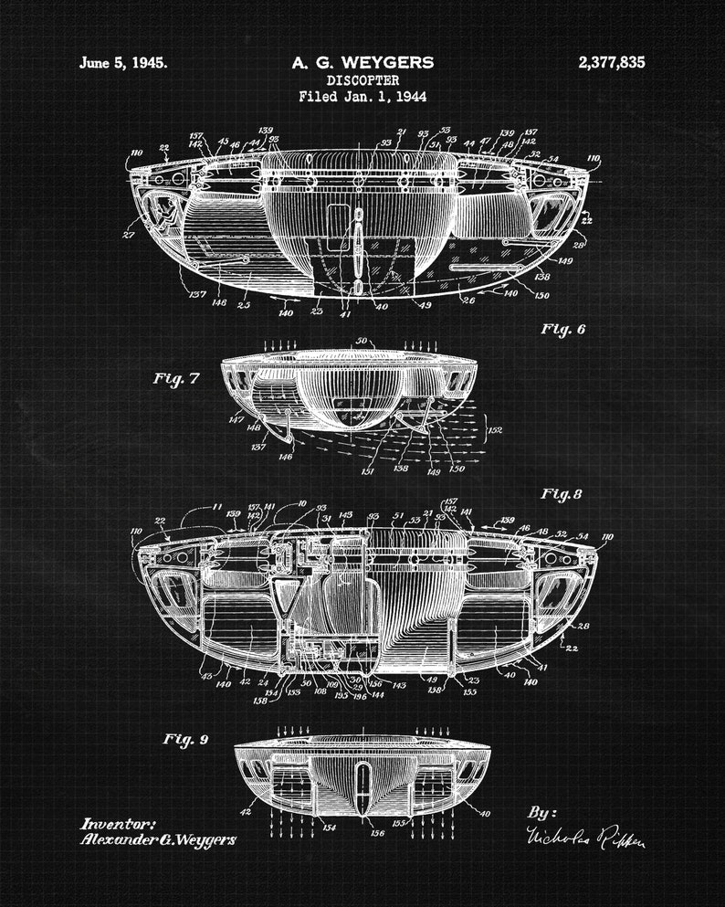 Vintage Discopter Flying Saucer Patent Poster Prints 4 - Etsy