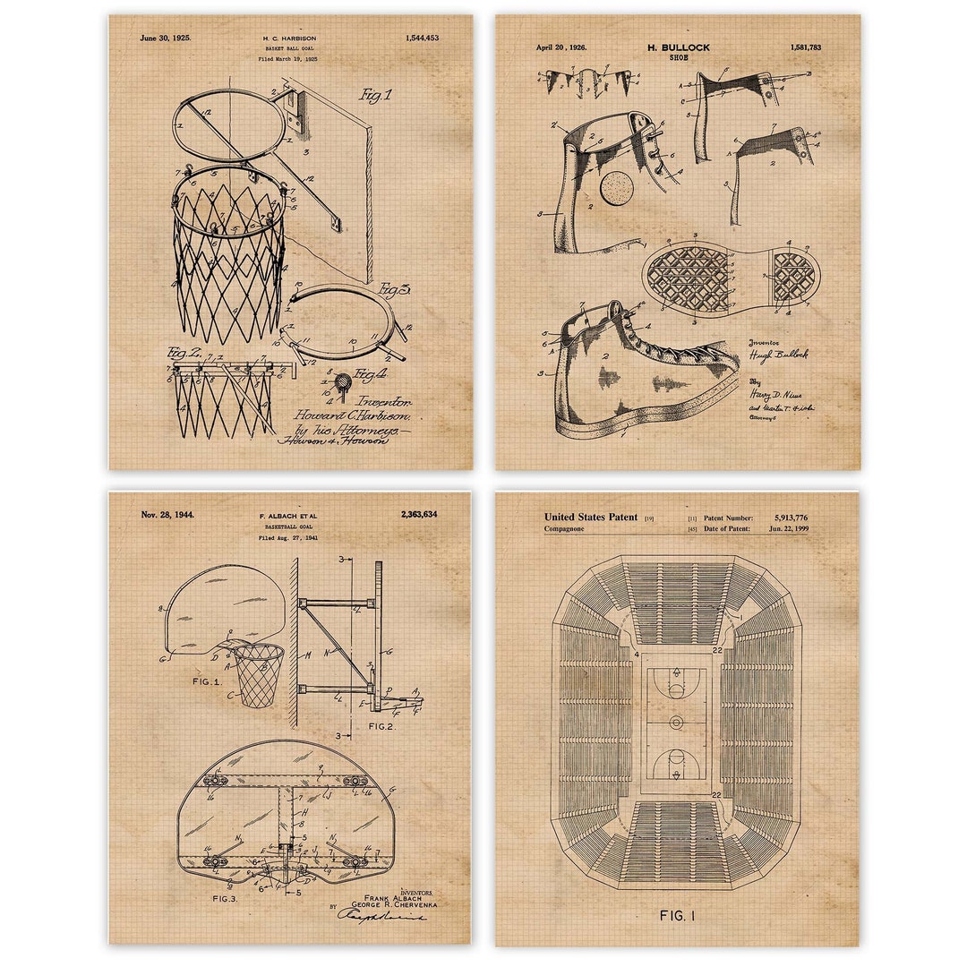 Vintage B-ball Hoops Prints, 4 Unframed Photos, Wall Art Decor Gifts ...