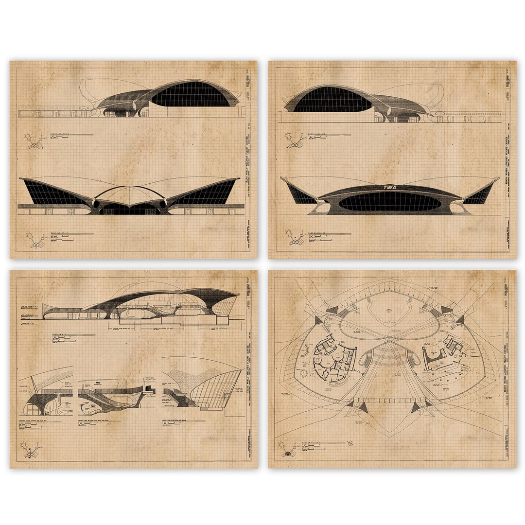Classic TWA Hotel Aviation Flight Center JFK Airport Prints, 4 Unframed ...