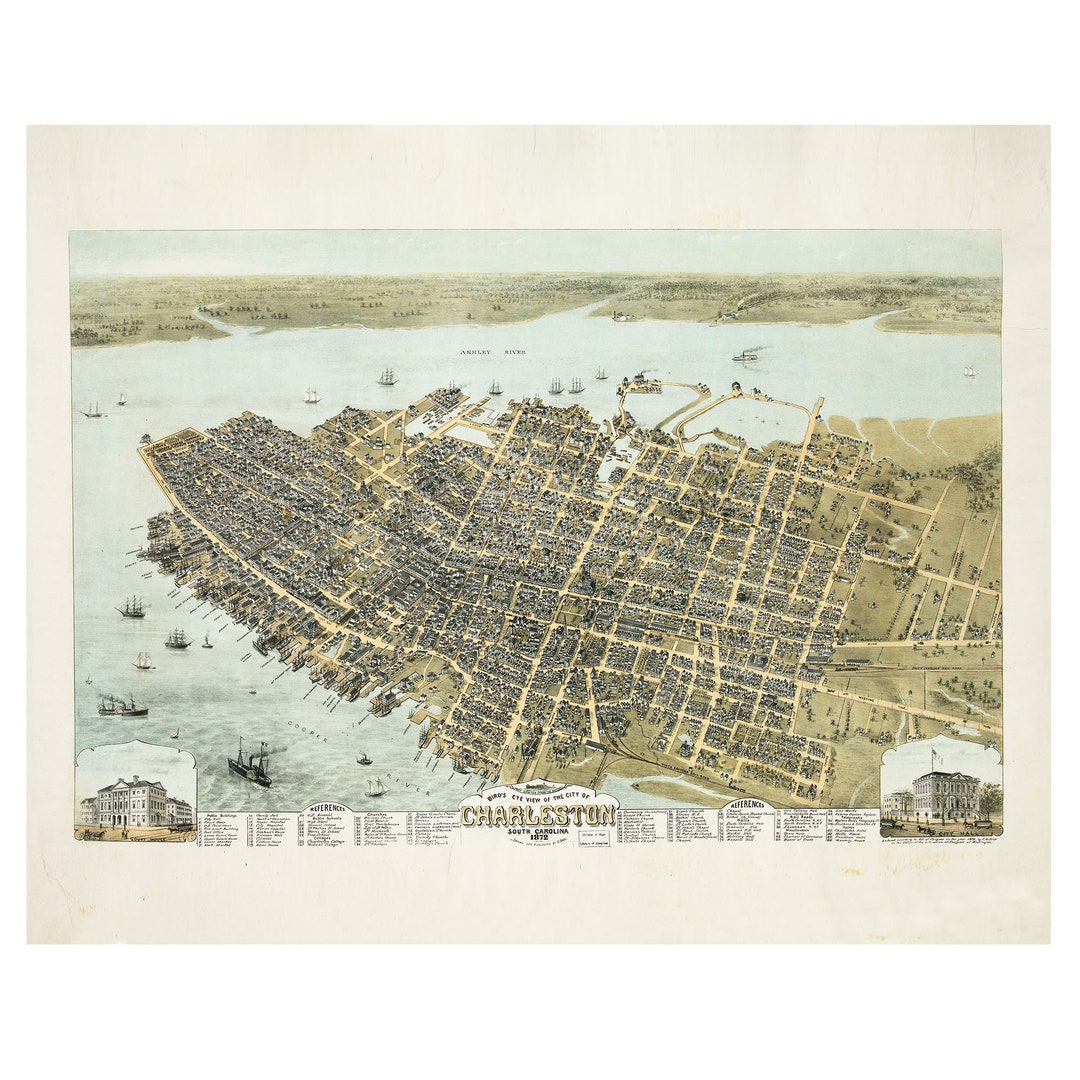 Vintage Charleston South Carolina Map Prints, 1 Unframed Photos Wall ...