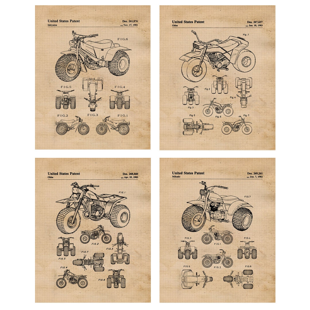 Classic Dirt ATV 3 Wheels Prints, 4 Unframed Photos, Wall Art Decor for ...