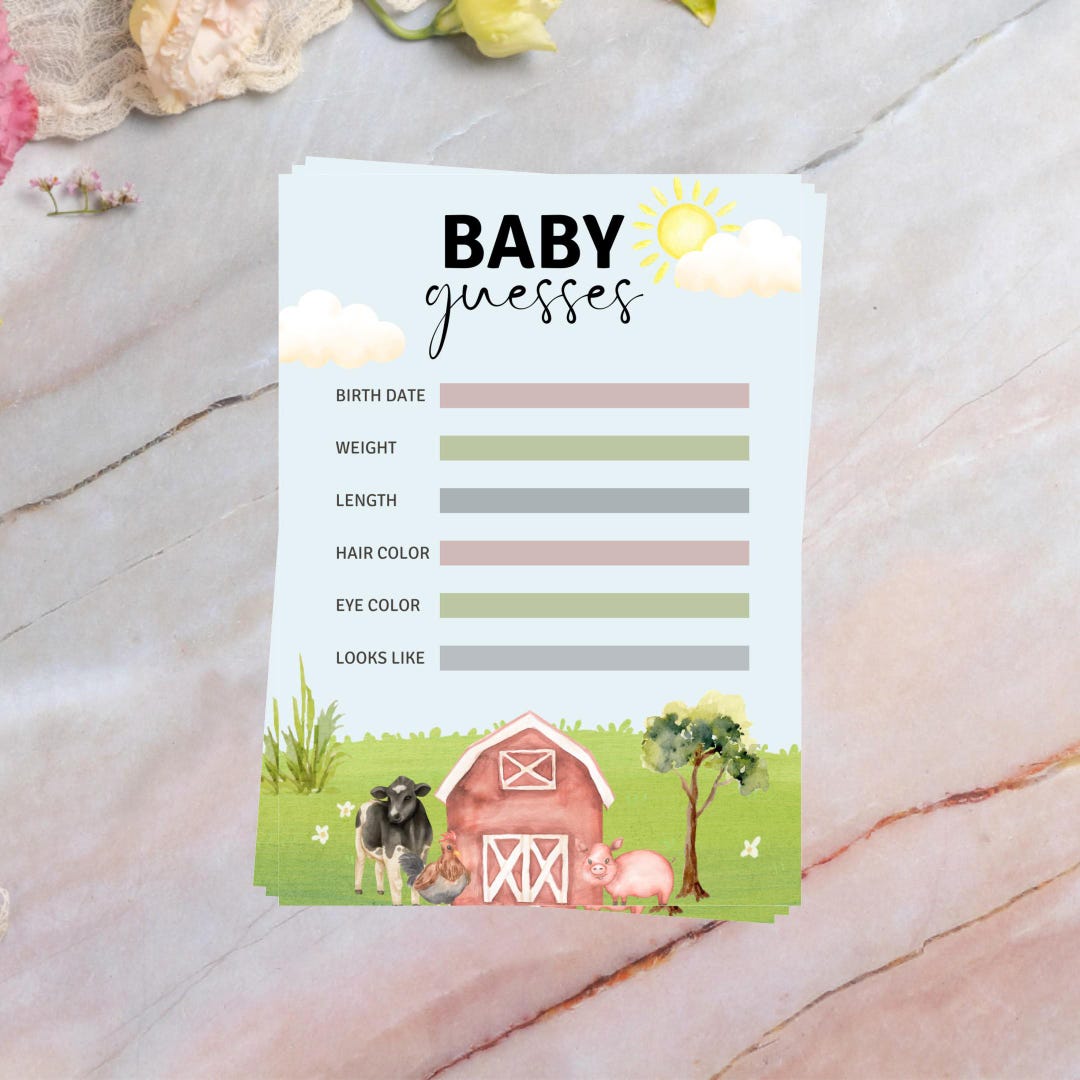 Farm Animal Baby Shower Game | Farm Baby Shower Game | Farm Baby Shower ...
