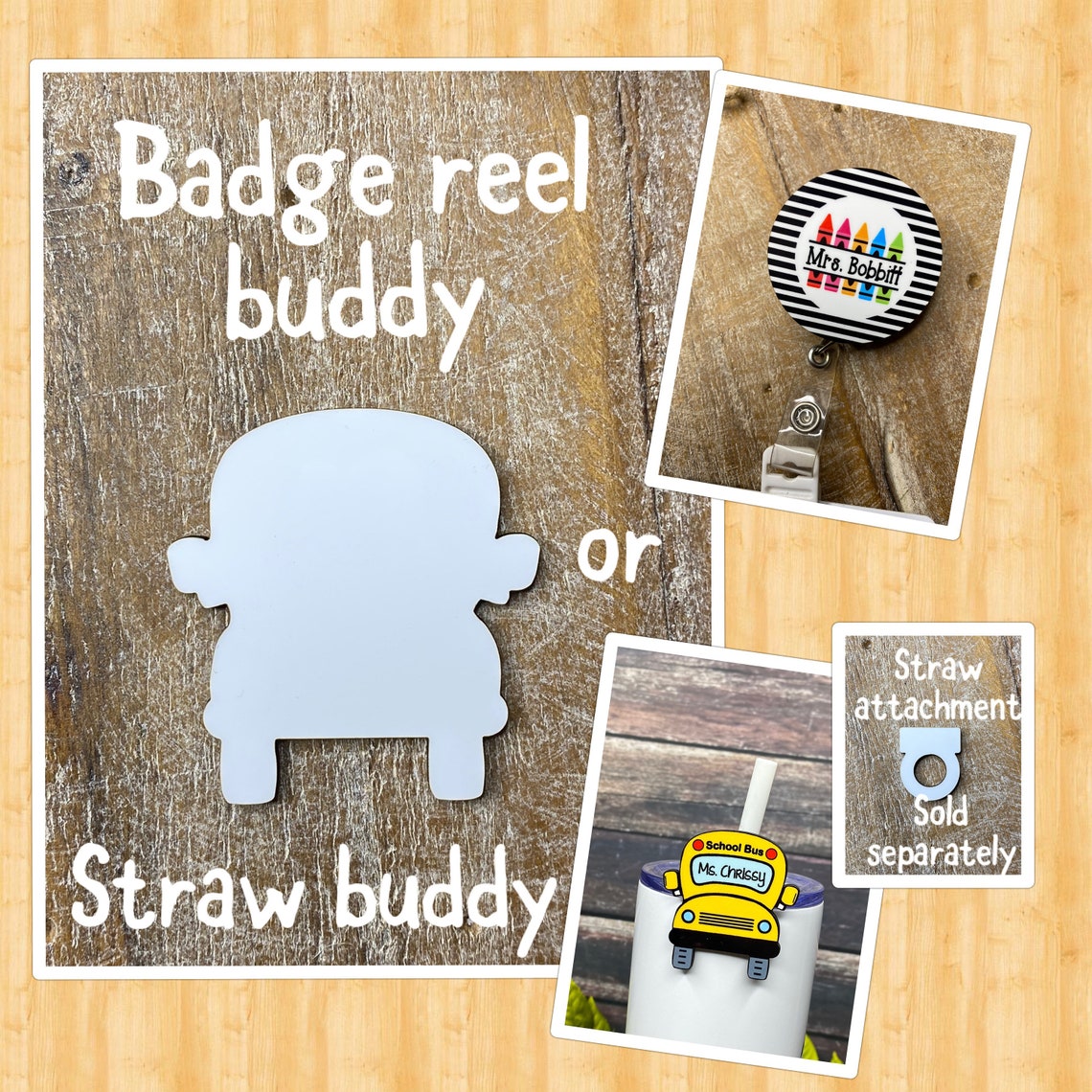Sold in Sets of 10 Bus Straw Buddy Sublimation Blank Badge | Etsy