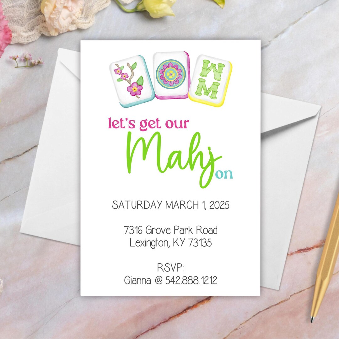 Mahjong Invitation, Mahjong Stationery, Personalized Mahjong Note Cards ...