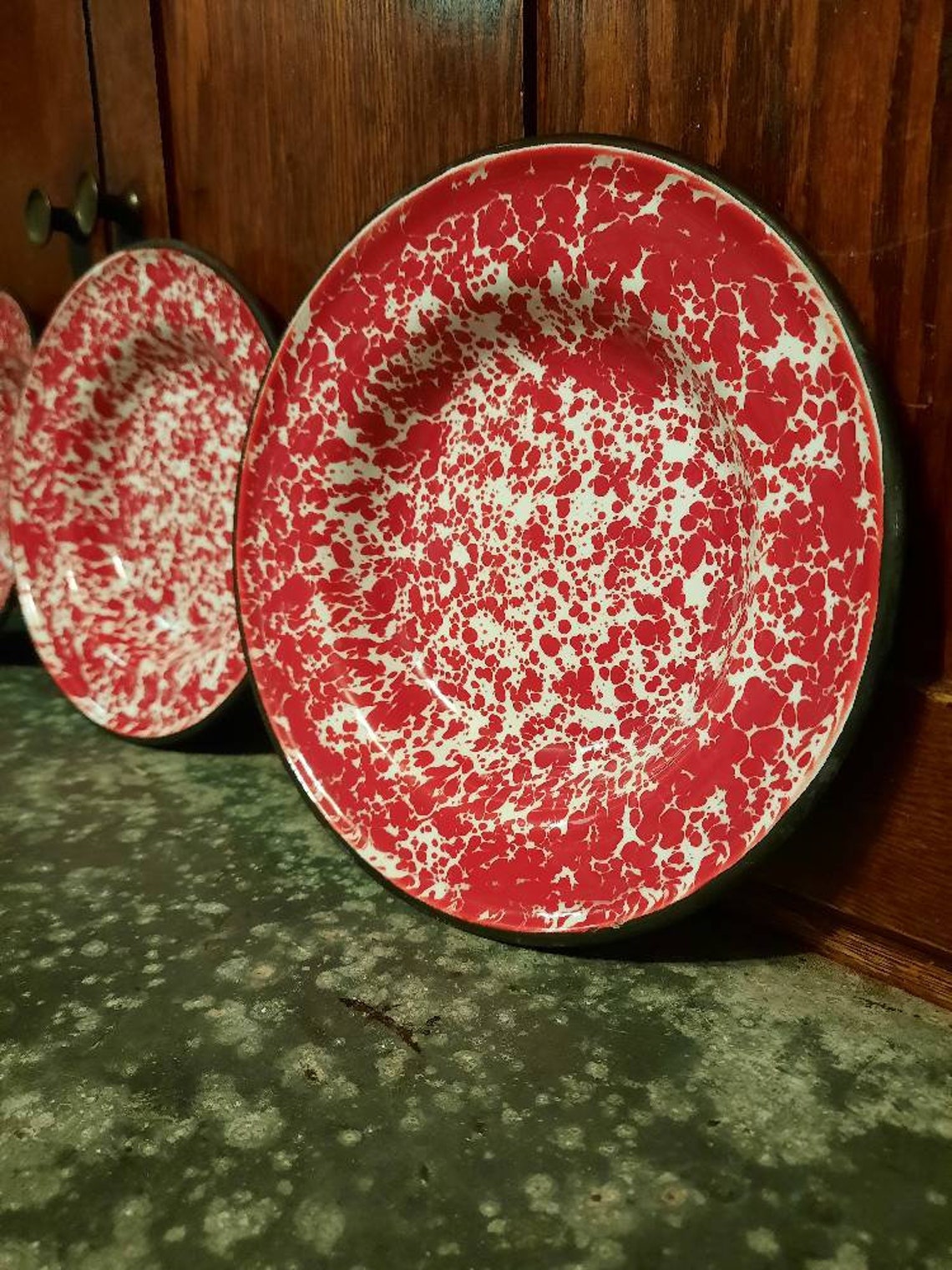 Set of 4 Red and White Marble Enamelware 8 Soup Bowls - Etsy