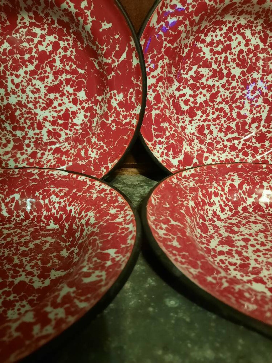 Set of 4 Red and White Marble Enamelware 8 Soup Bowls - Etsy