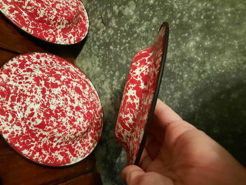 Set of 4 Red and White Marble Enamelware 8 Soup Bowls - Etsy