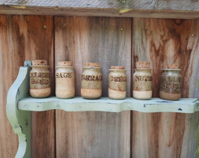 Vintage Stoneware Small Spice Container With Cork Lids, Farmhouse Decor ...