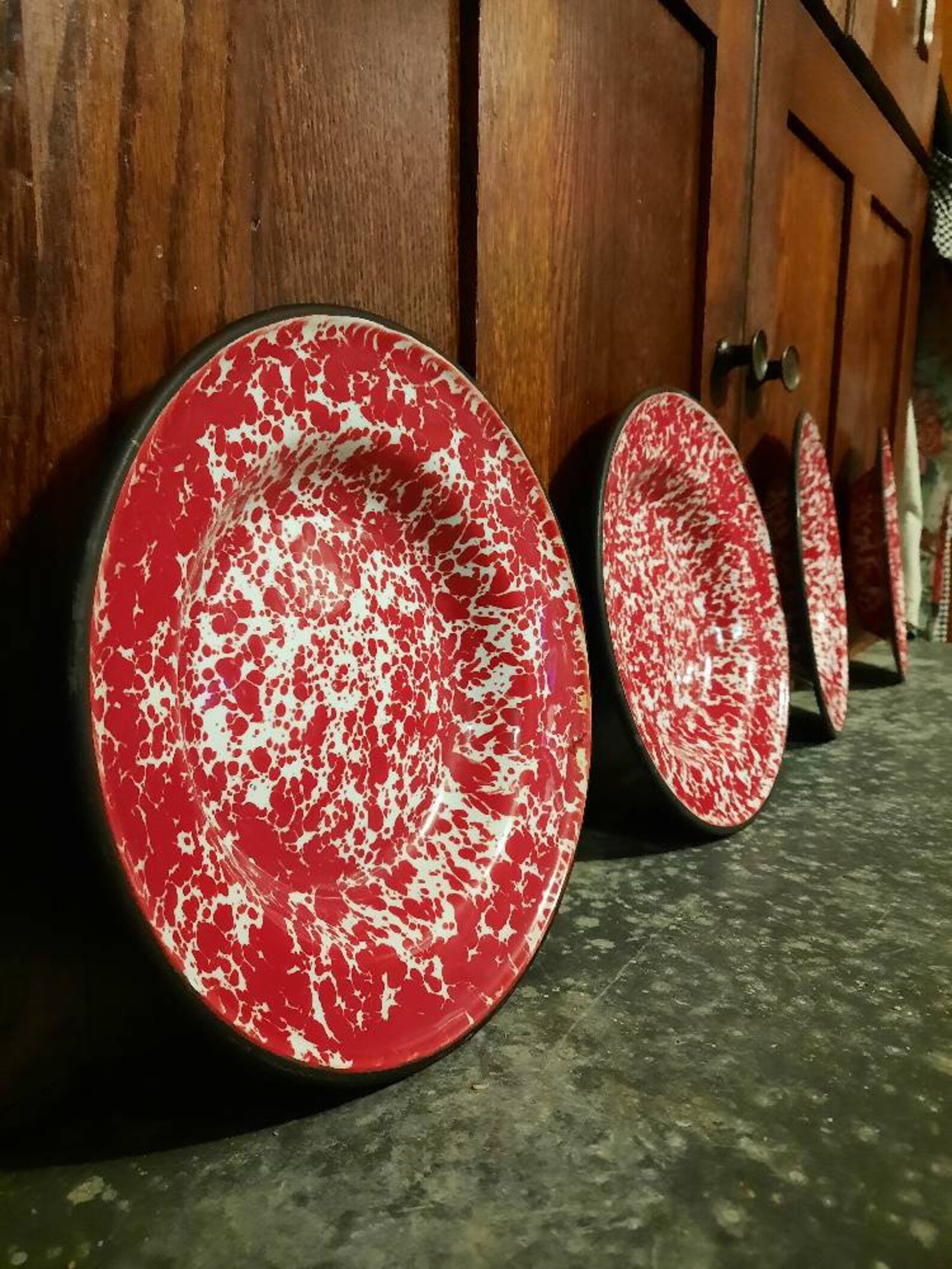 Set of 4 Red and White Marble Enamelware 8 Soup Bowls - Etsy