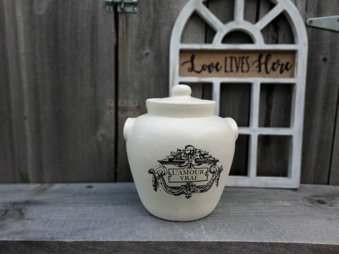 Vintage French Farmhouse Crock With Lid, Stoneware Farmhouse Crock With ...