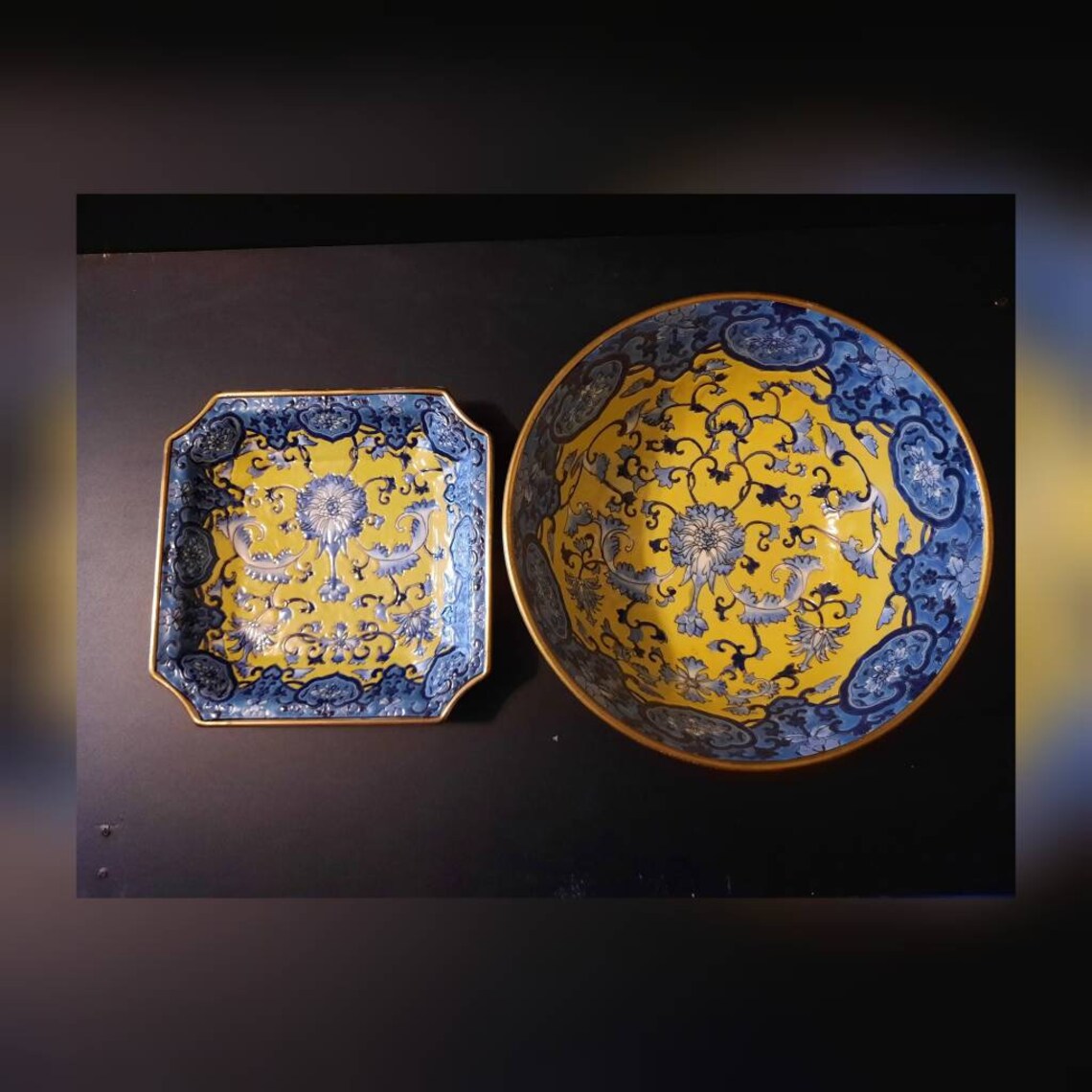 Beautiful Vintsge Yellow and Blue Chinese Art Deco Bowl and - Etsy