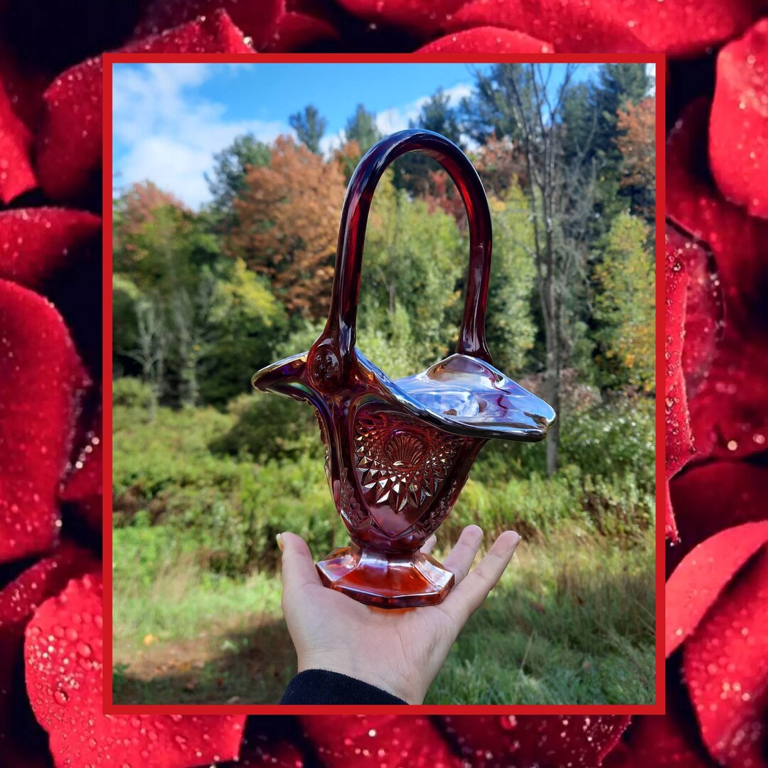 Red Carnival Glass Imperial Heirloom Sunset Schell Basket. Collectible ...