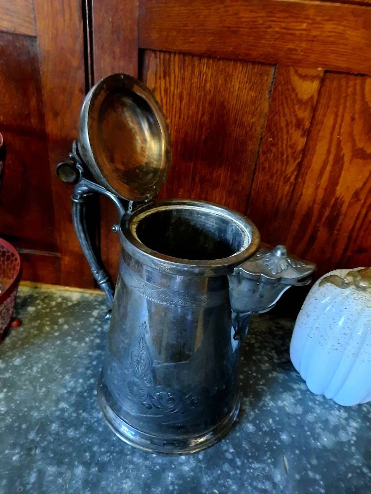 1800s Stimpson's Silverplated Double Wall Ice Water Pitcher Frog Mouth ...