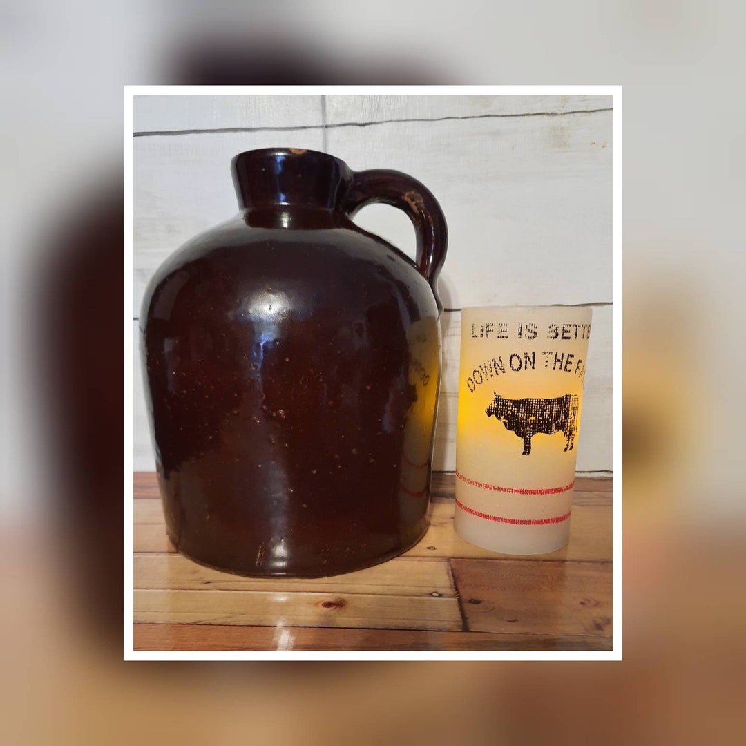 Antique Brown Whisky Stoneware Crock Jug With Handle, Farmhouse Brown ...