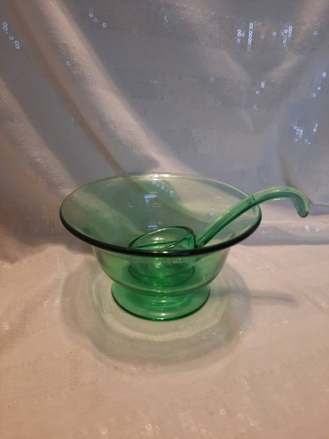 Green Uranium Glass Mayo Pedestal Bowl W/ladle Spoon, Collectible ...