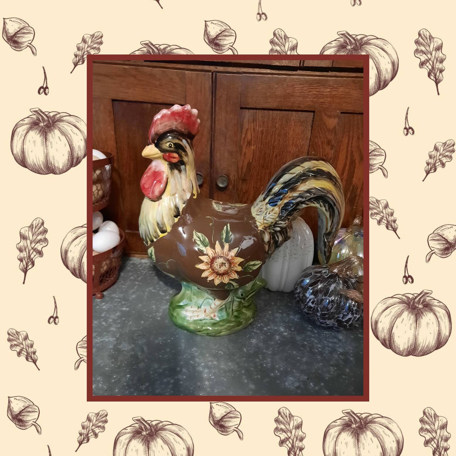 Large 14 Ceramic Rooster, Farmhouse Country Rooster, Rooster With Sun ...